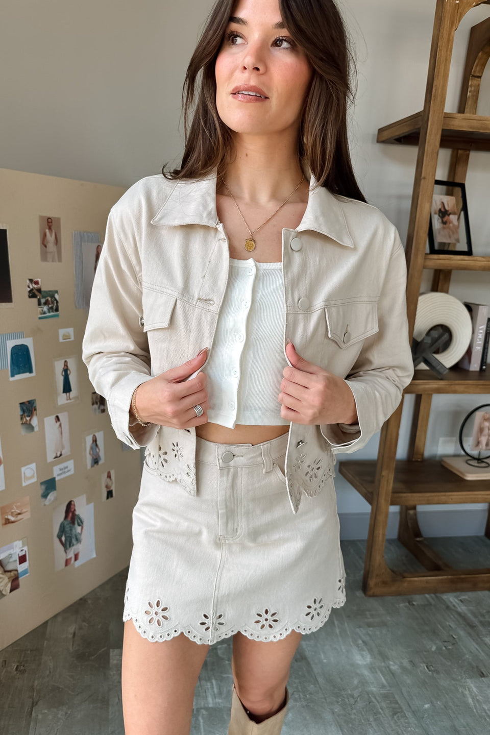 Women's Eyelet Jacket - Shop the Camille Ecru Eyelet Jacket - Lizard ...