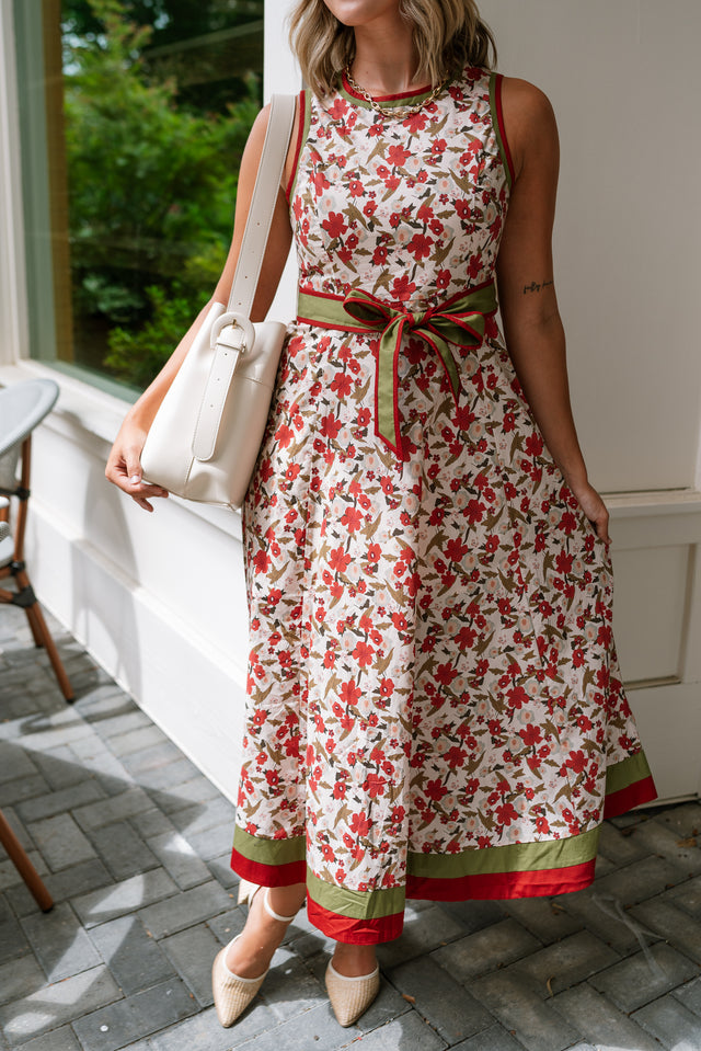 Valerie Olive & Rust Floral Midi Dress - Lizard Thicket