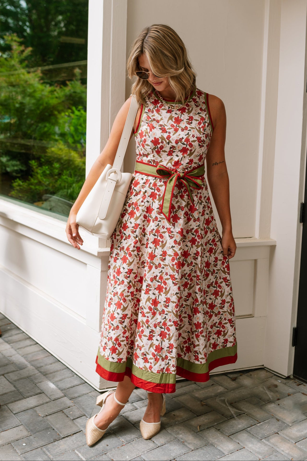 Valerie Olive & Rust Floral Midi Dress - Lizard Thicket