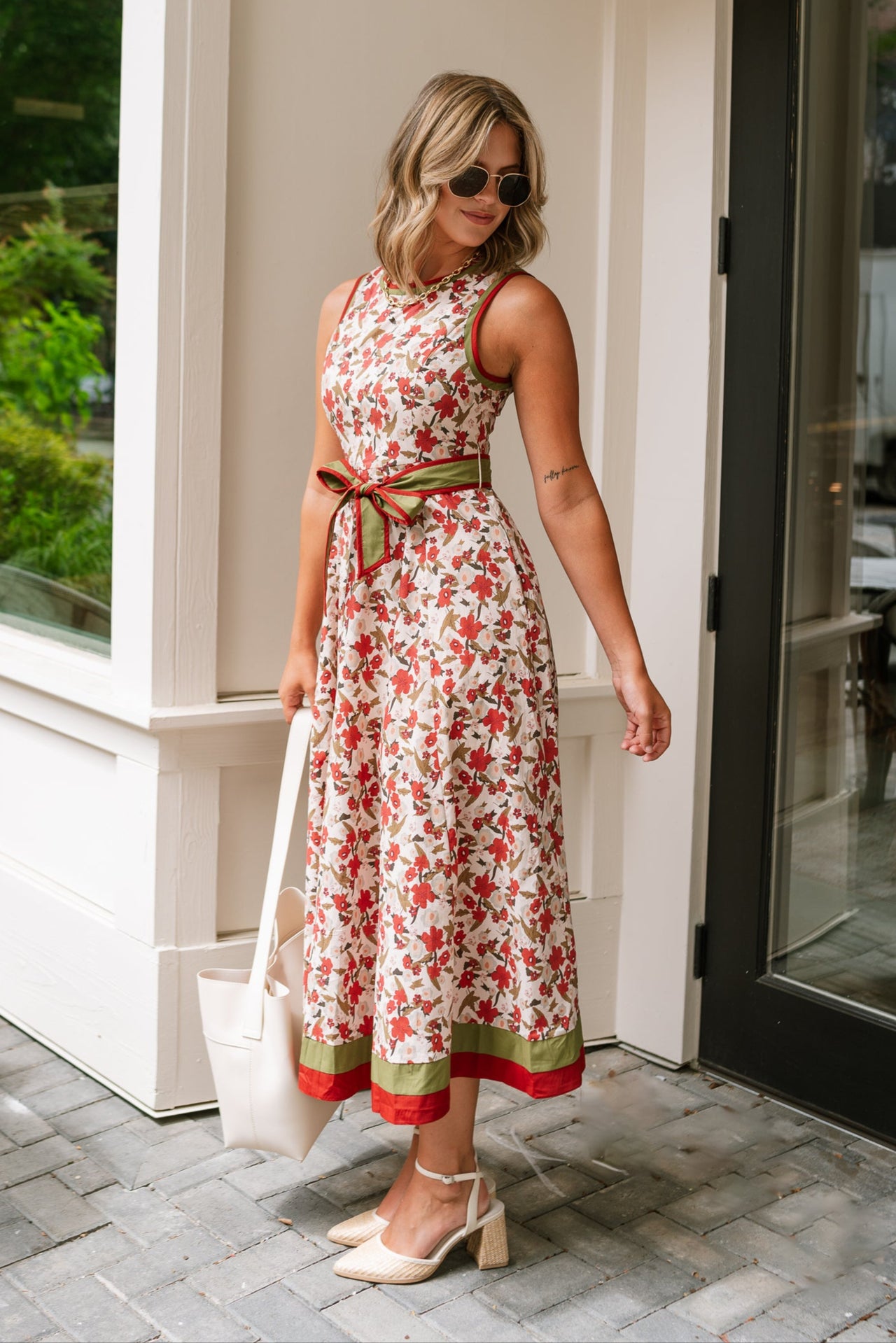 Valerie Olive & Rust Floral Midi Dress - Lizard Thicket