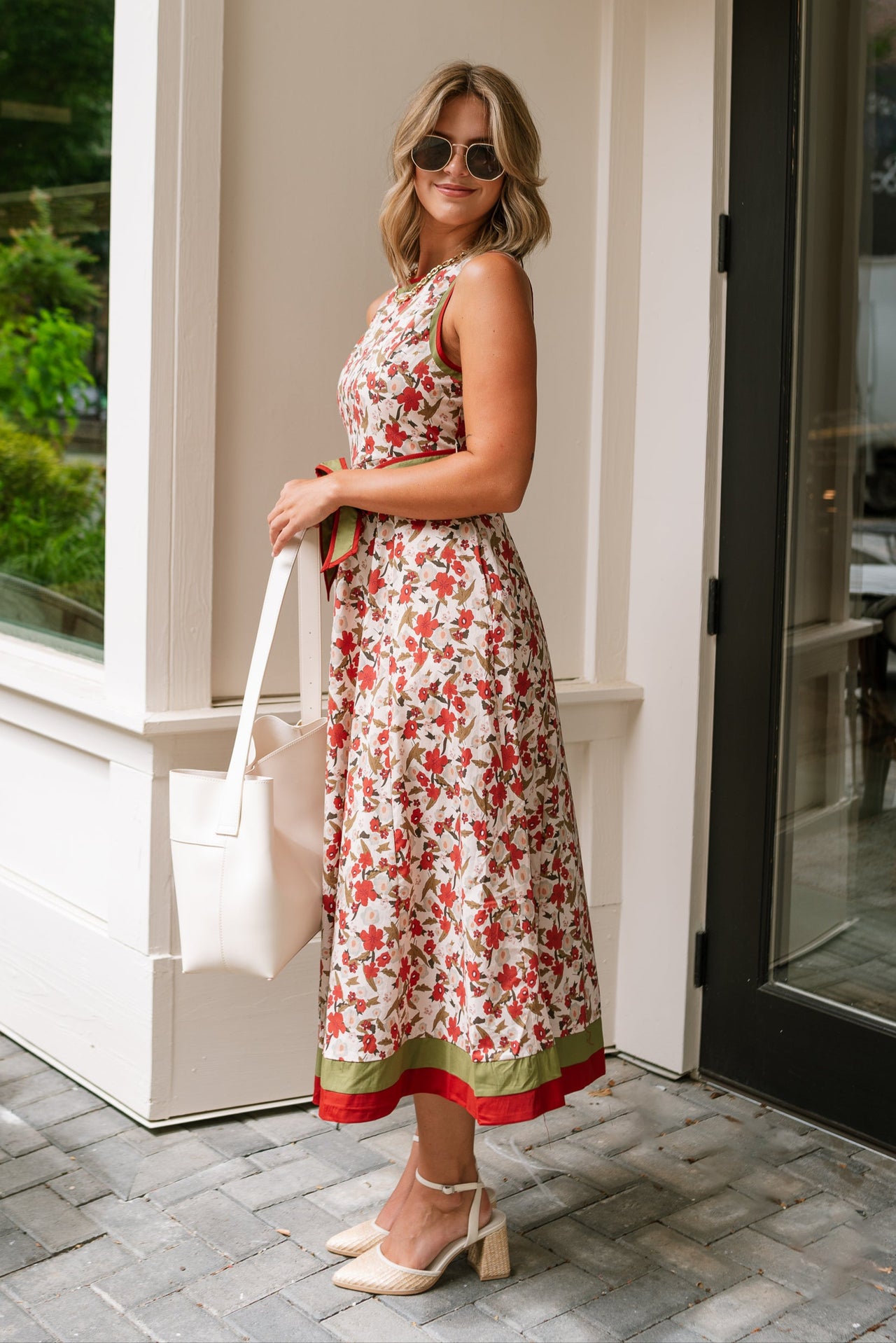 Valerie Olive & Rust Floral Midi Dress - Lizard Thicket
