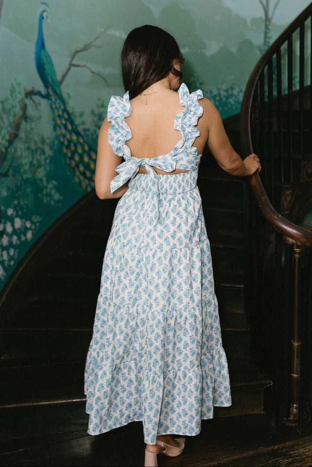 Harper Blue & White Floral Midi Dress - Lizard Thicket