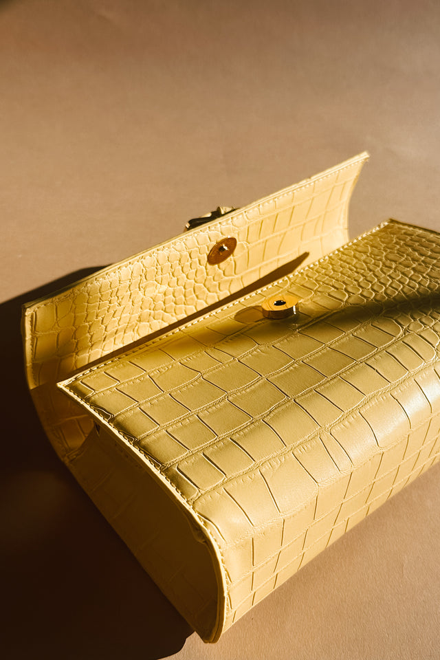 Home / Shop All / Thea Butter Yellow Faux-Crocodile Purse
