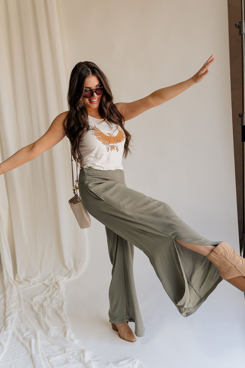 Audrey Olive Green Wide Leg Pants - Lizard Thicket