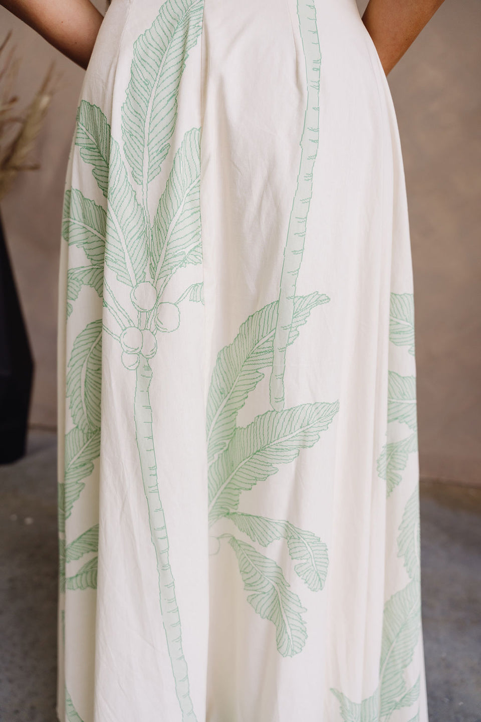 Samara Cream & Light Green Palm Leaf Maxi Dress - Lizard Thicket