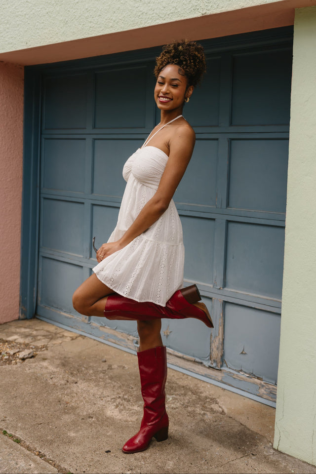 Grace White Eyelet Flare Mini Dress - Lizard Thicket