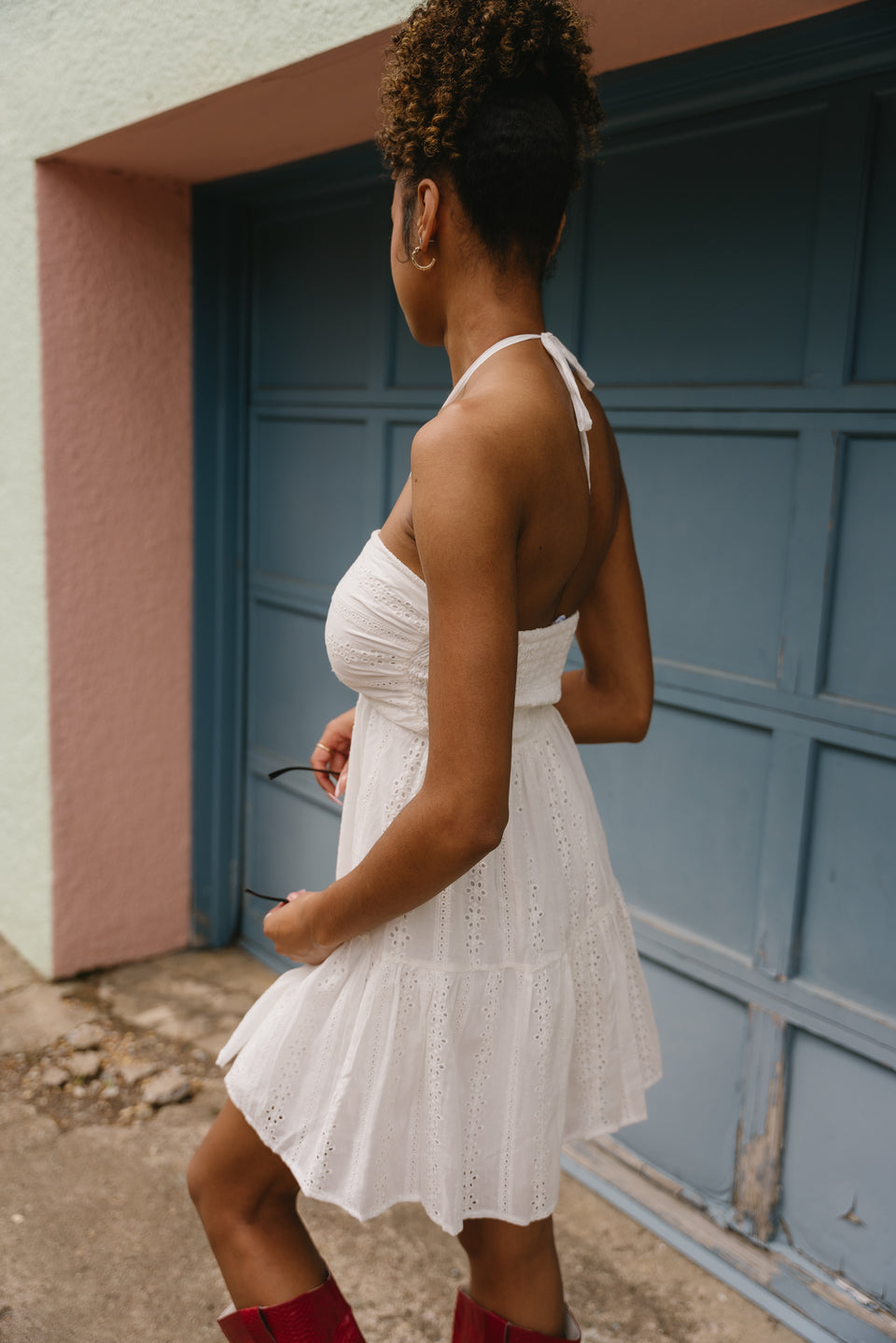 Grace White Eyelet Flare Mini Dress - Lizard Thicket