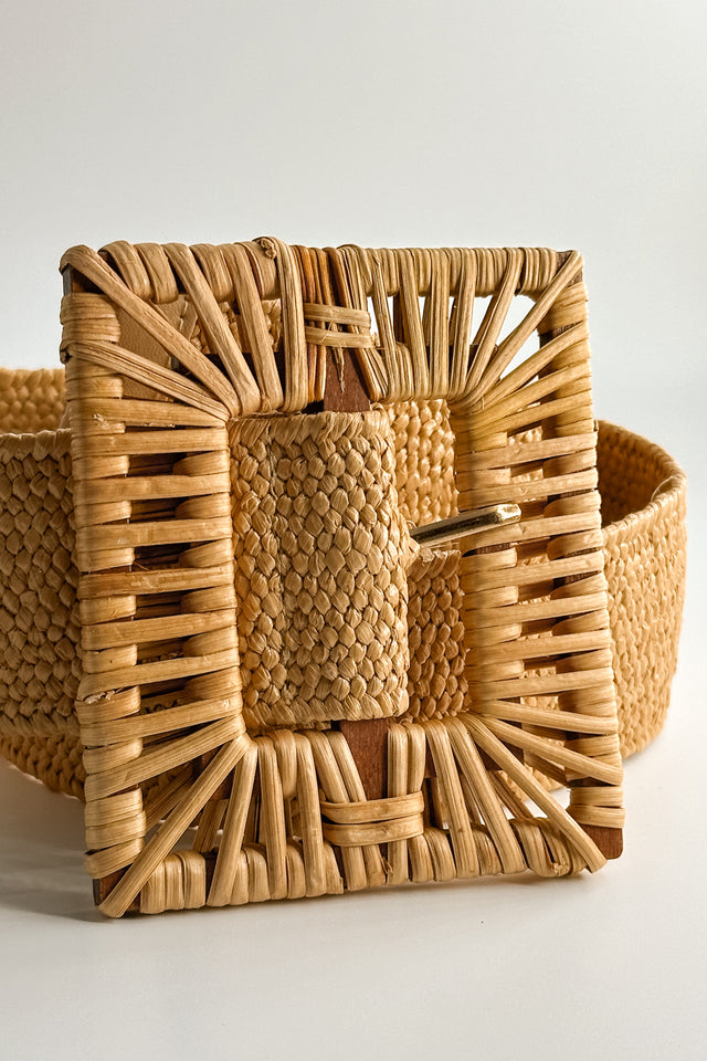 Savannah Tan Rattan Square Adjustable Belt - Lizard Thicket