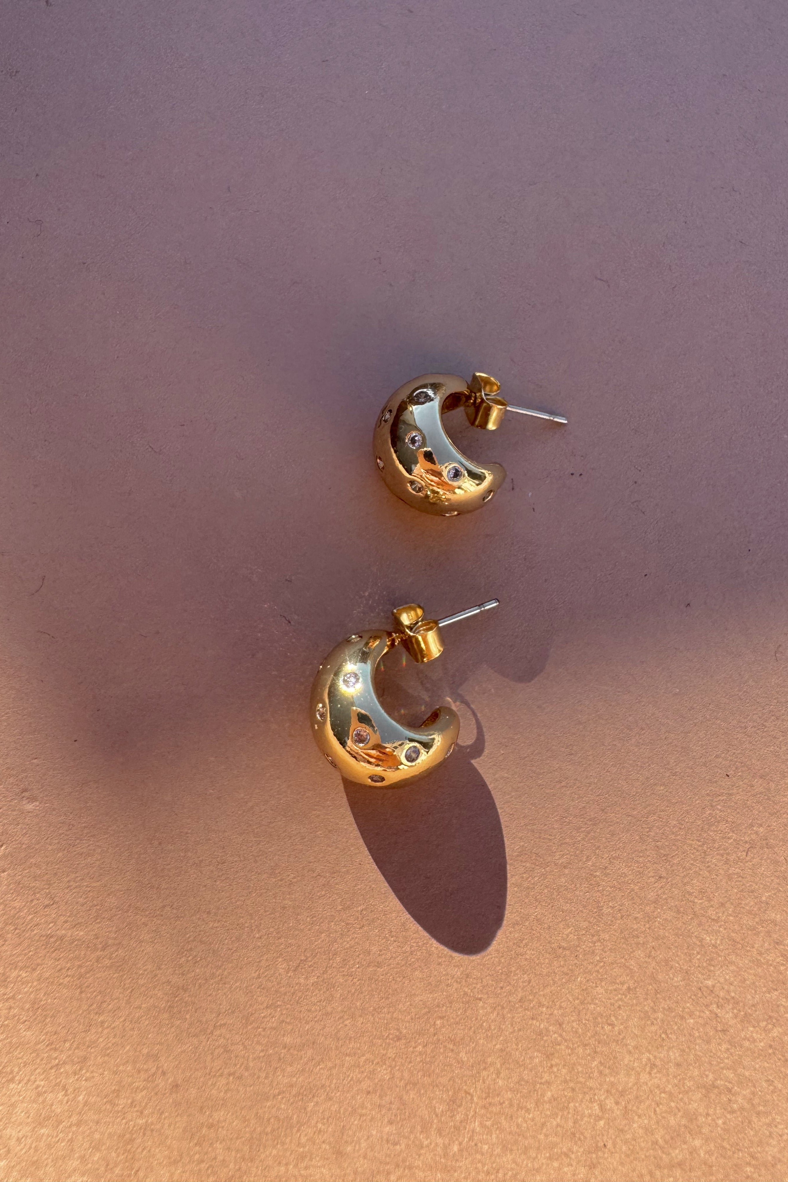 Rowyn Gold Dipped & Rhinestone Huggie Earrings - Lizard Thicket