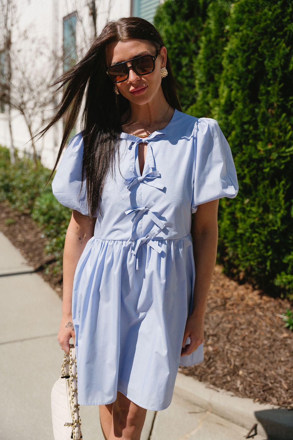 Camille Blue Bows Mini Dress - Lizard Thicket