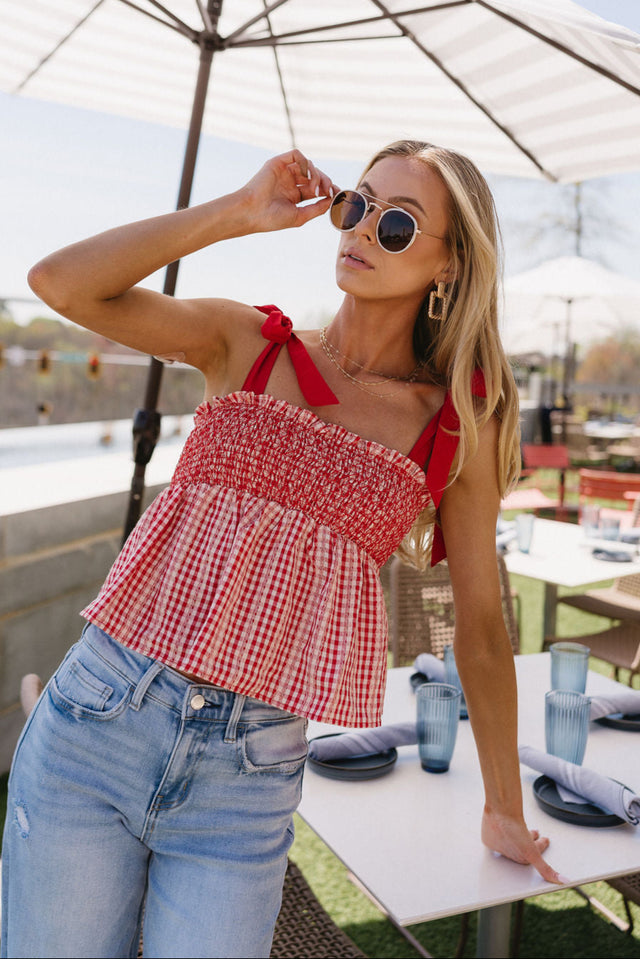 Red & White Gingham Tank Top – Classic & Chic - Lizard Thicket