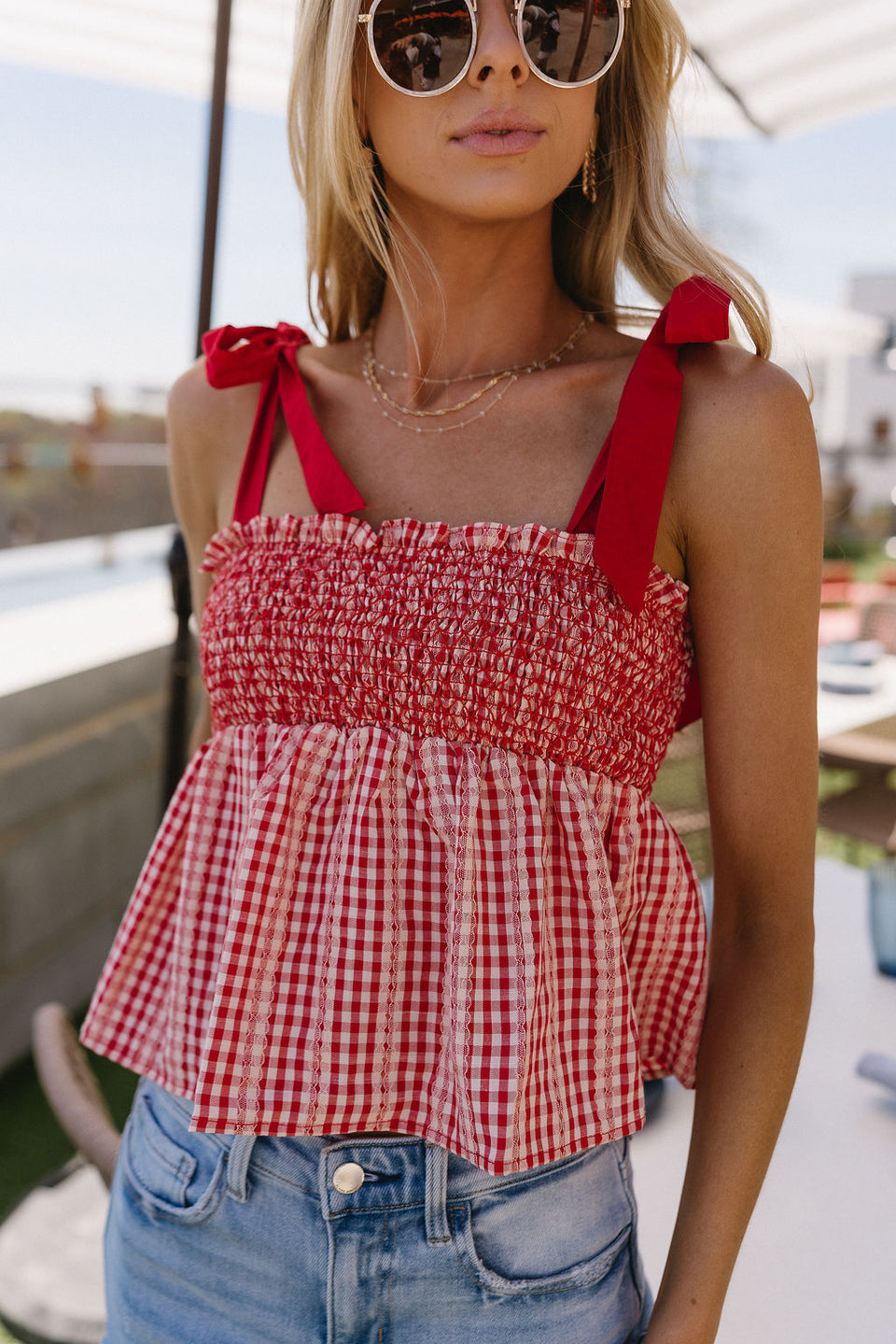 Red & White Gingham Tank Top – Classic & Chic - Lizard Thicket