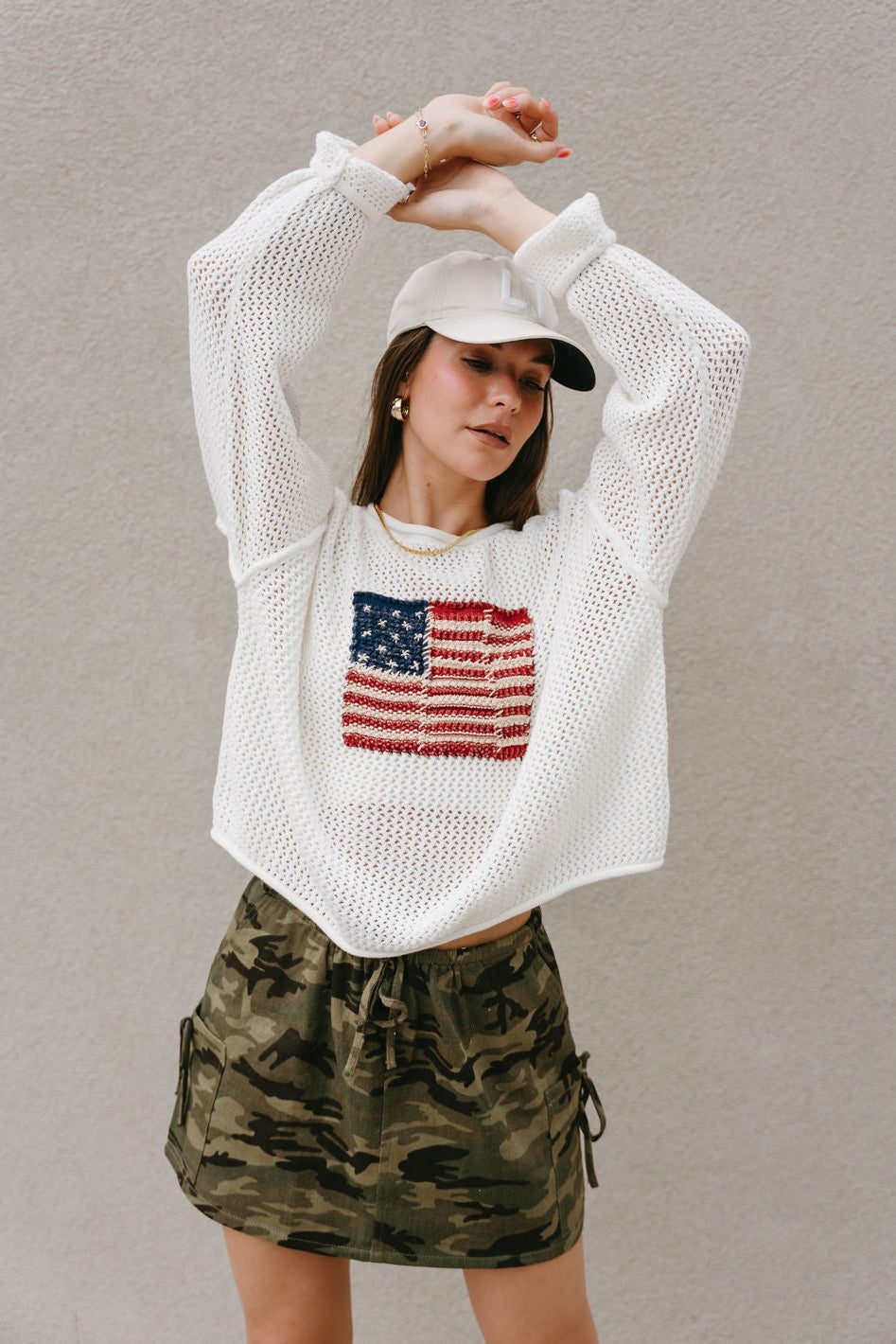 Americana Flag Ivory Knit Long Sleeve Top - Lizard Thicket