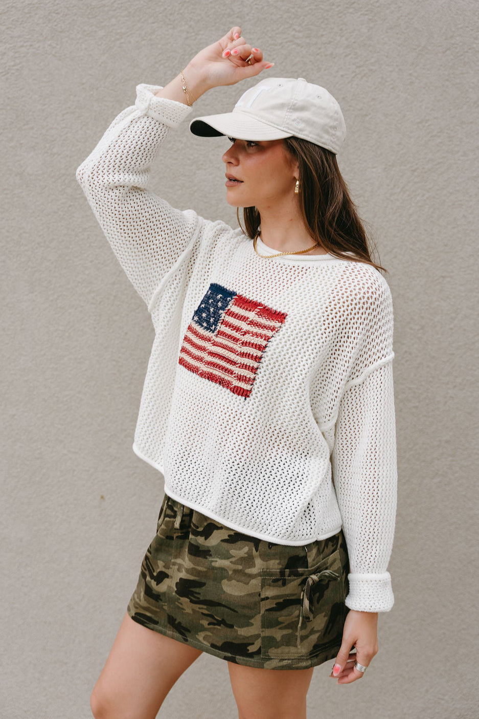 Americana Flag Ivory Knit Long Sleeve Top - Lizard Thicket