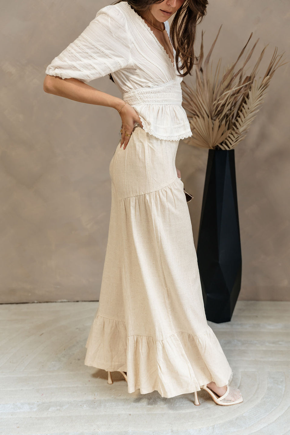 Vanessa Oatmeal Linen Flare Pants - Lizard Thicket