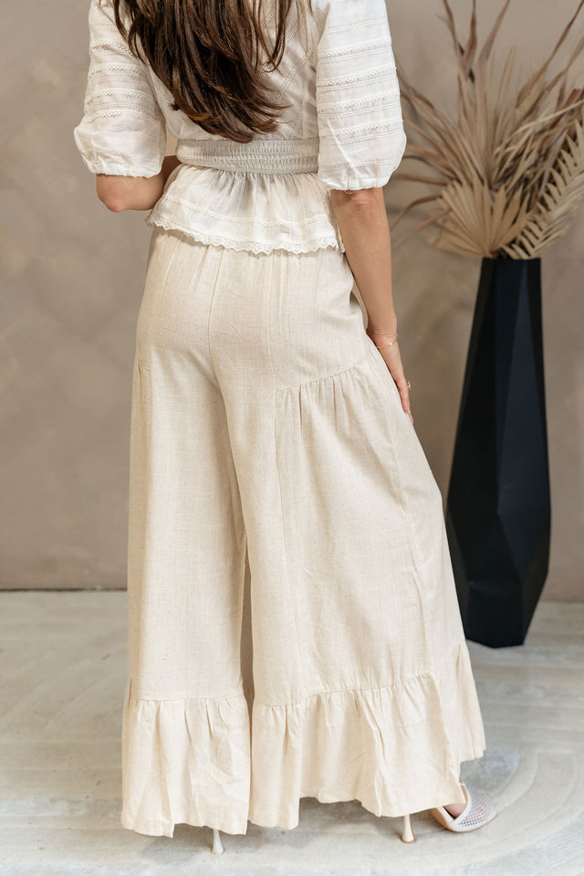 Vanessa Oatmeal Linen Flare Pants - Lizard Thicket