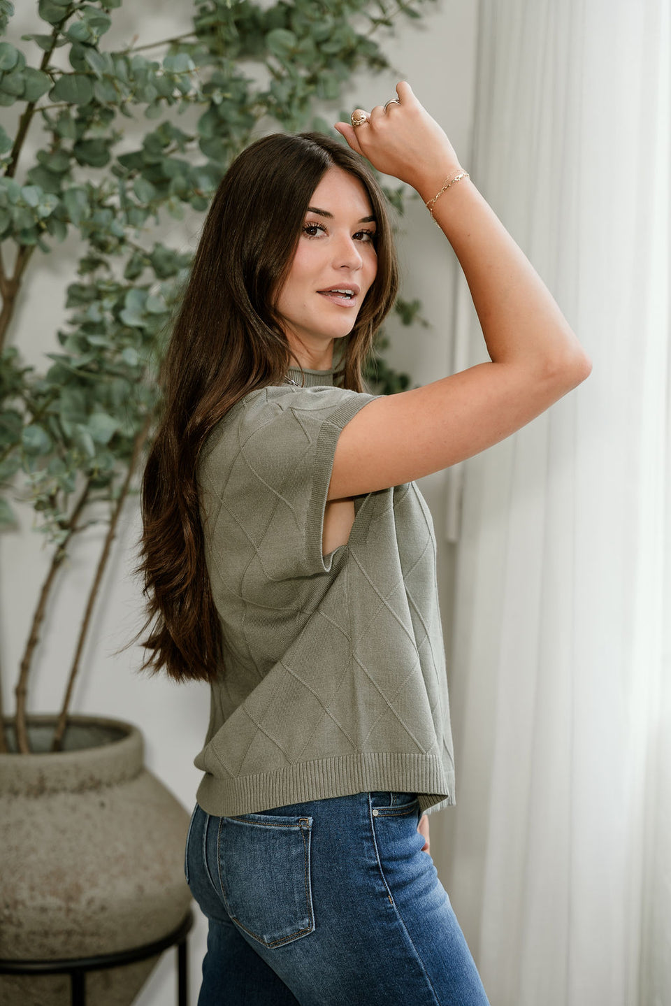 Lea Olive Criss-Cross Sleeveless Sweater - Lizard Thicket