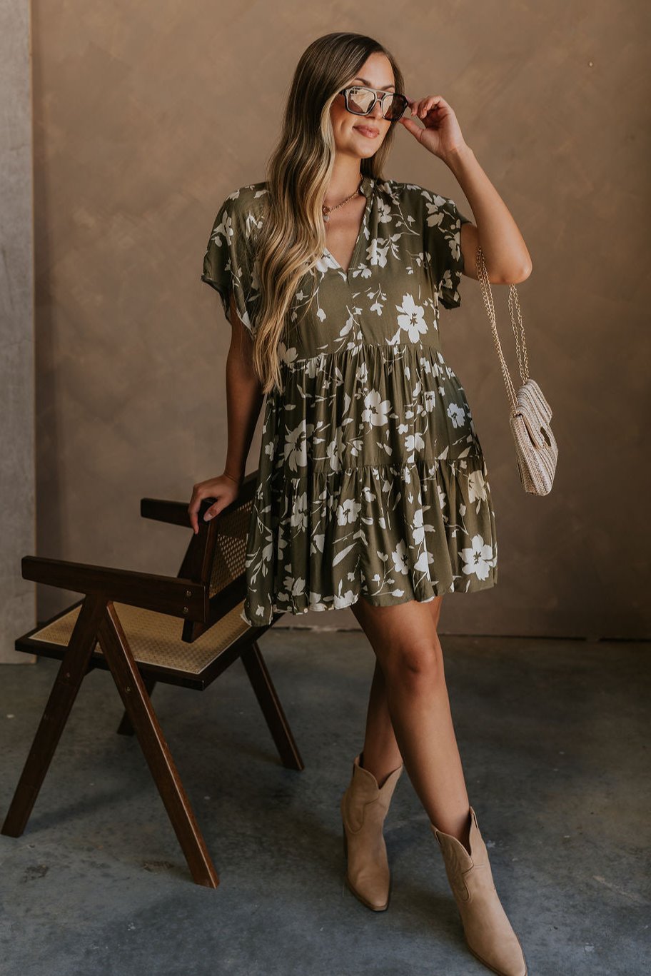Gia Floral Short Sleeve Mini Dress - Lizard Thicket