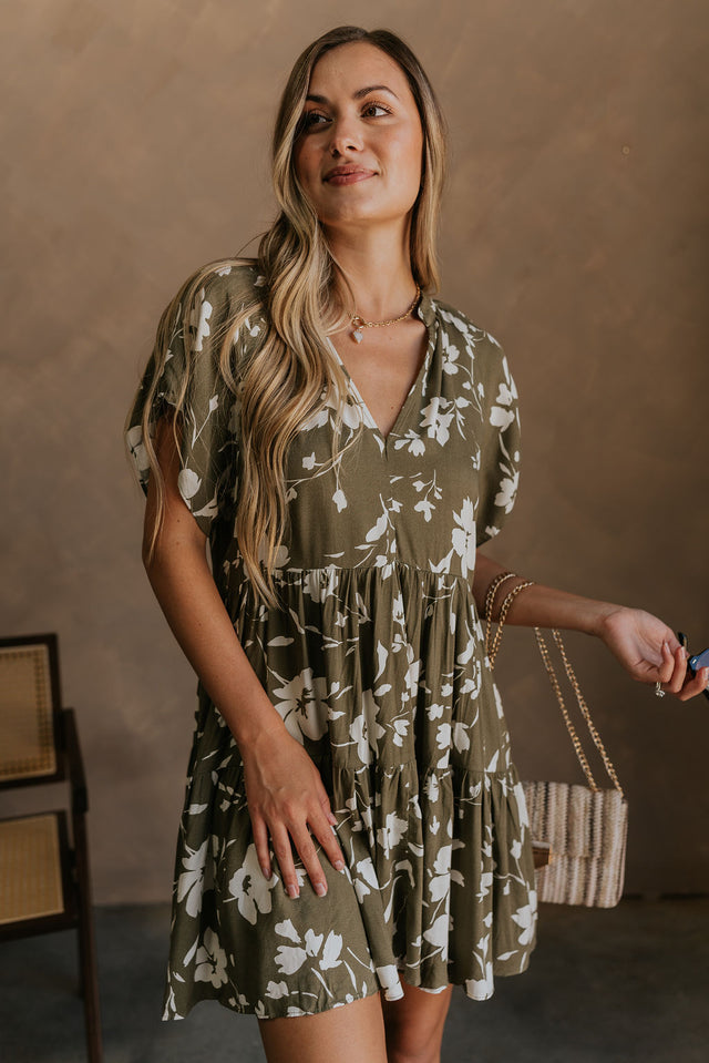 Gia Floral Short Sleeve Mini Dress - Lizard Thicket