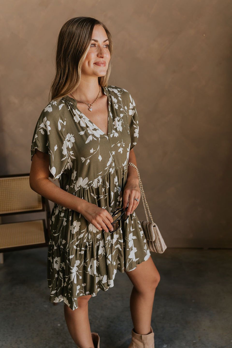 Gia Floral Short Sleeve Mini Dress - Lizard Thicket
