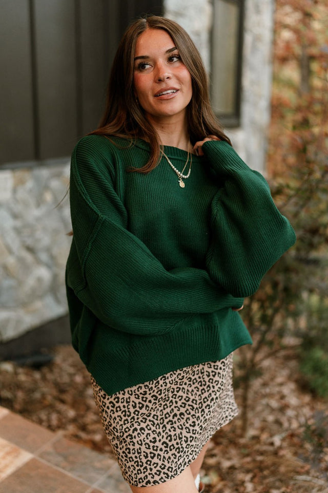 Aspen Dark Green Ribbed Knit Sweater - Lizard Thicket