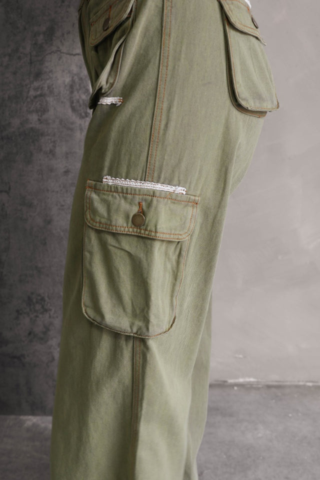 Kimberly Olive Wide Leg Cargo Pants - Lizard Thicket
